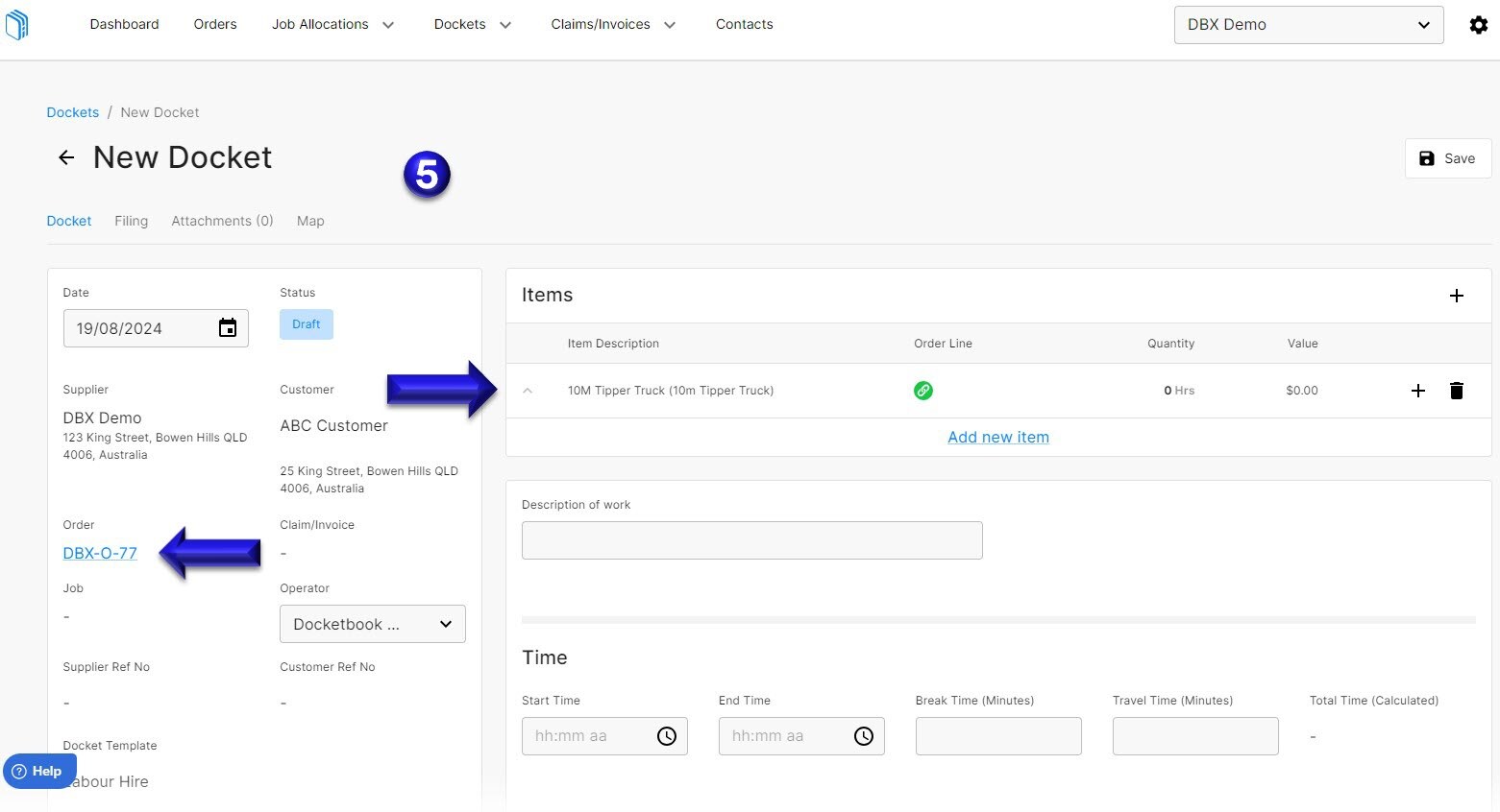 How to create a Docket from an Order - Web View